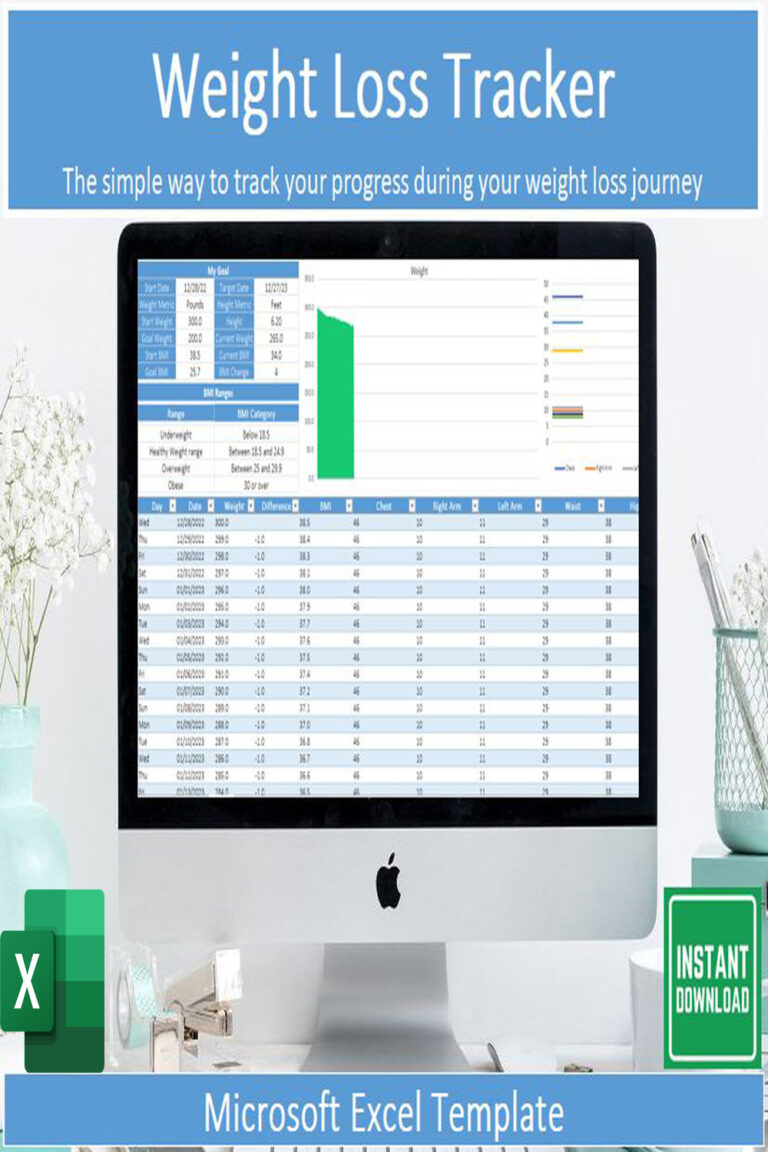 Editable Weight Loss Tracker Template for Microsoft Excel - MasterBundles