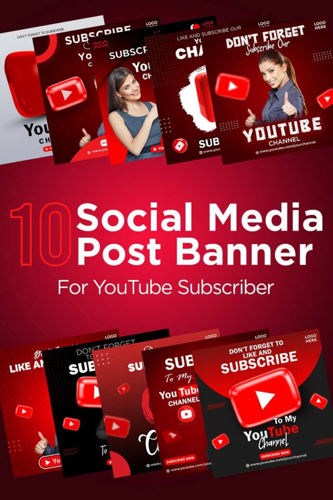 10 Social Media Post Banner For YouTube Subscriber PSD Template ...