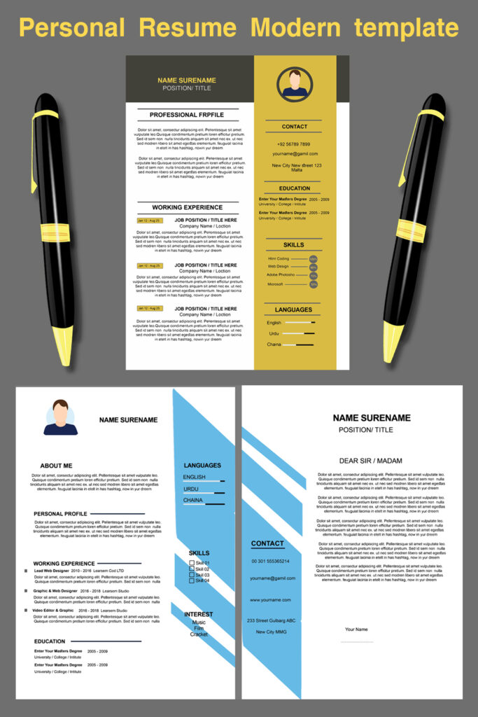 Clear and Modern Professional Resume CV Template - MasterBundles