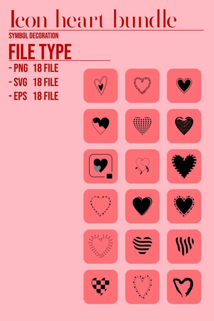 18 Icon Heart Symbol Decoration Flat Design - MasterBundles