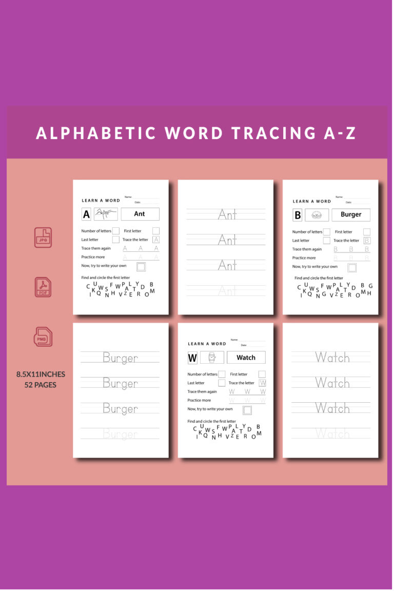 Alphabetic Word Tracing A-Z For Kids - MasterBundles