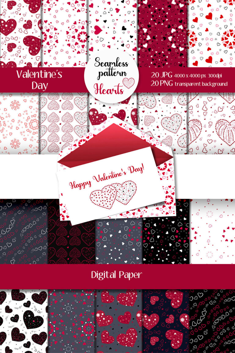 Seamless Template with Red Hearts Valentines Day - MasterBundles