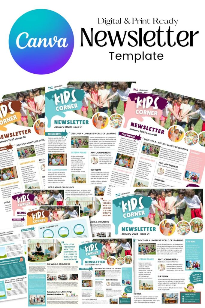 Instant Download Canva Newsletter Template for Kids - MasterBundles