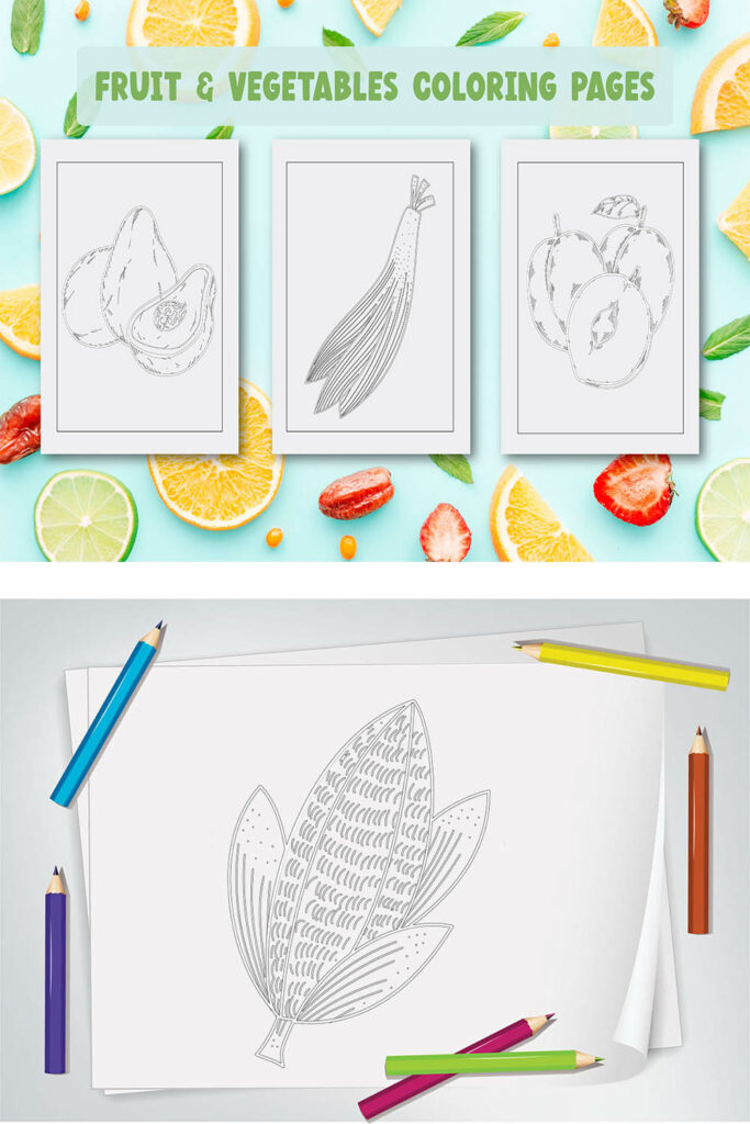 KDP Fruit & Vegetables Coloring Page - MasterBundles