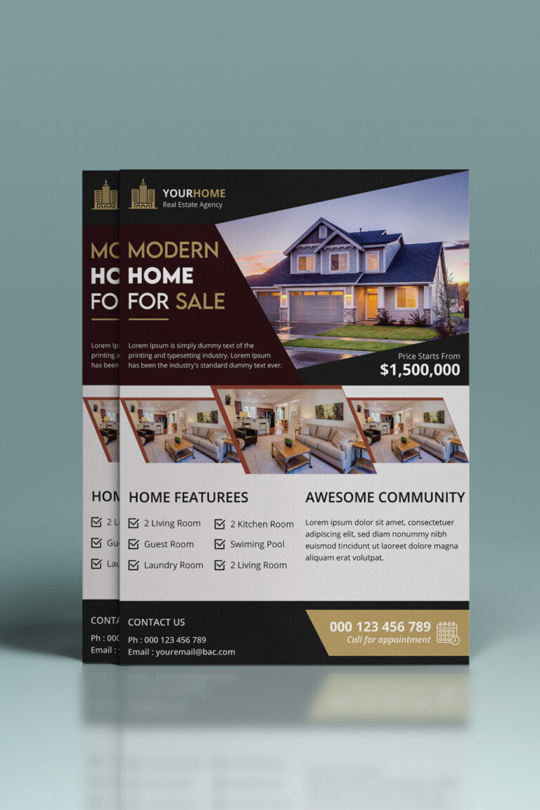 Modern real estate A4 flyer design template | MasterBundles