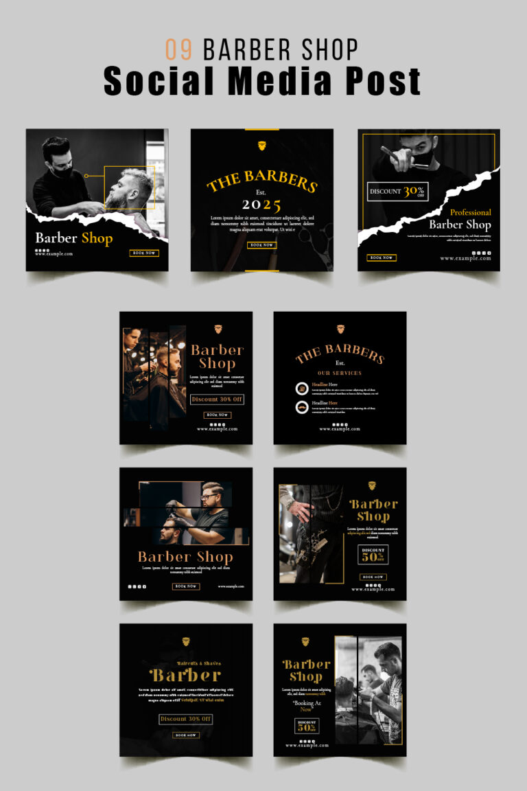 9 Barber Shop Social Media Post - MasterBundles