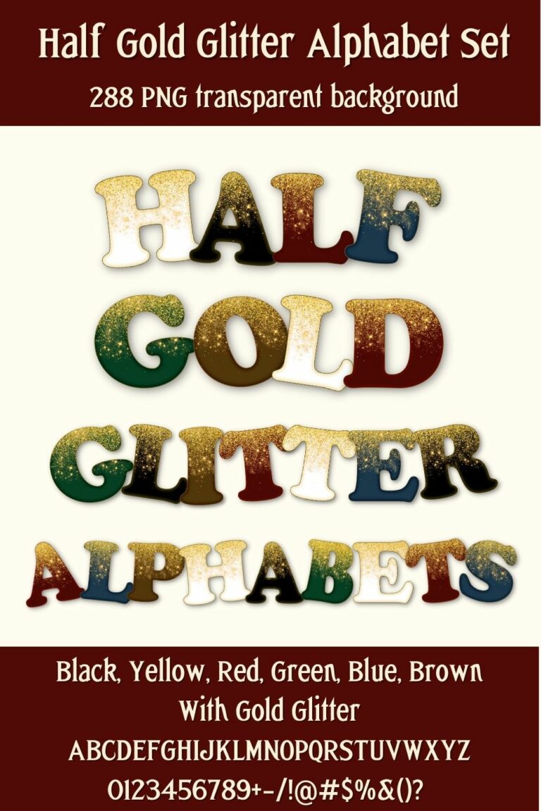 Half Gold Glitter Alphabet Set - 288 PNG - MasterBundles