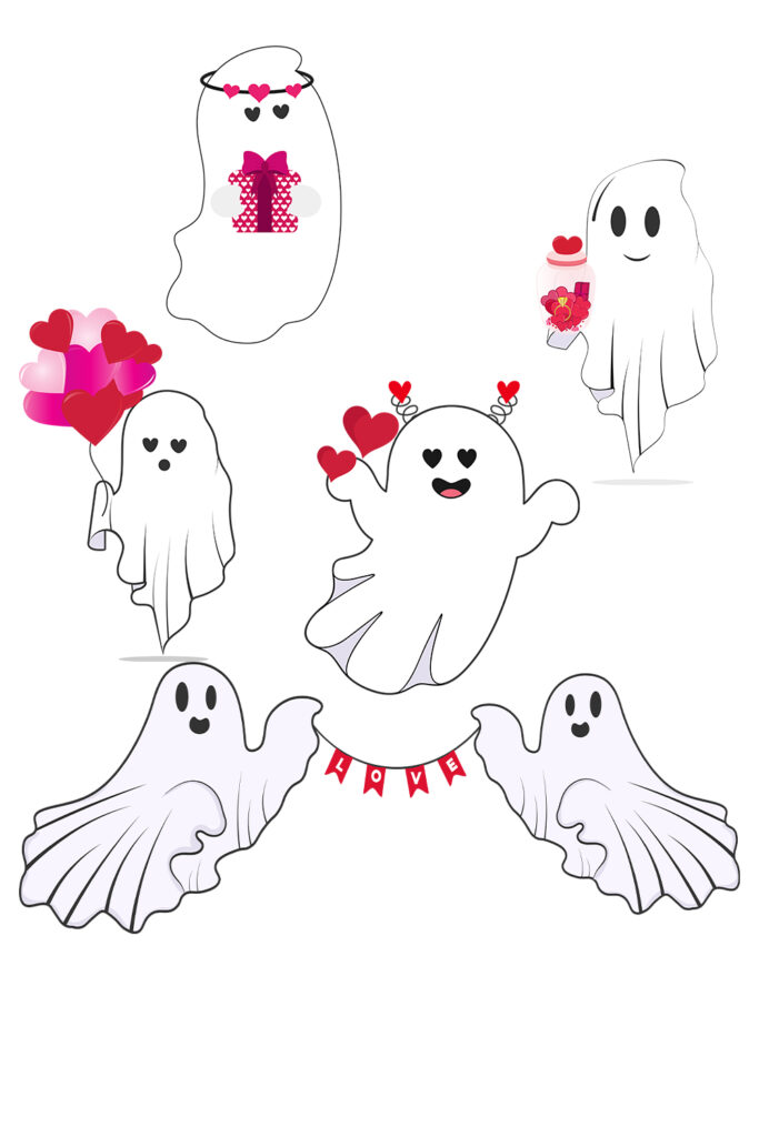 Valentine Retro Ghost with Heart - MasterBundles