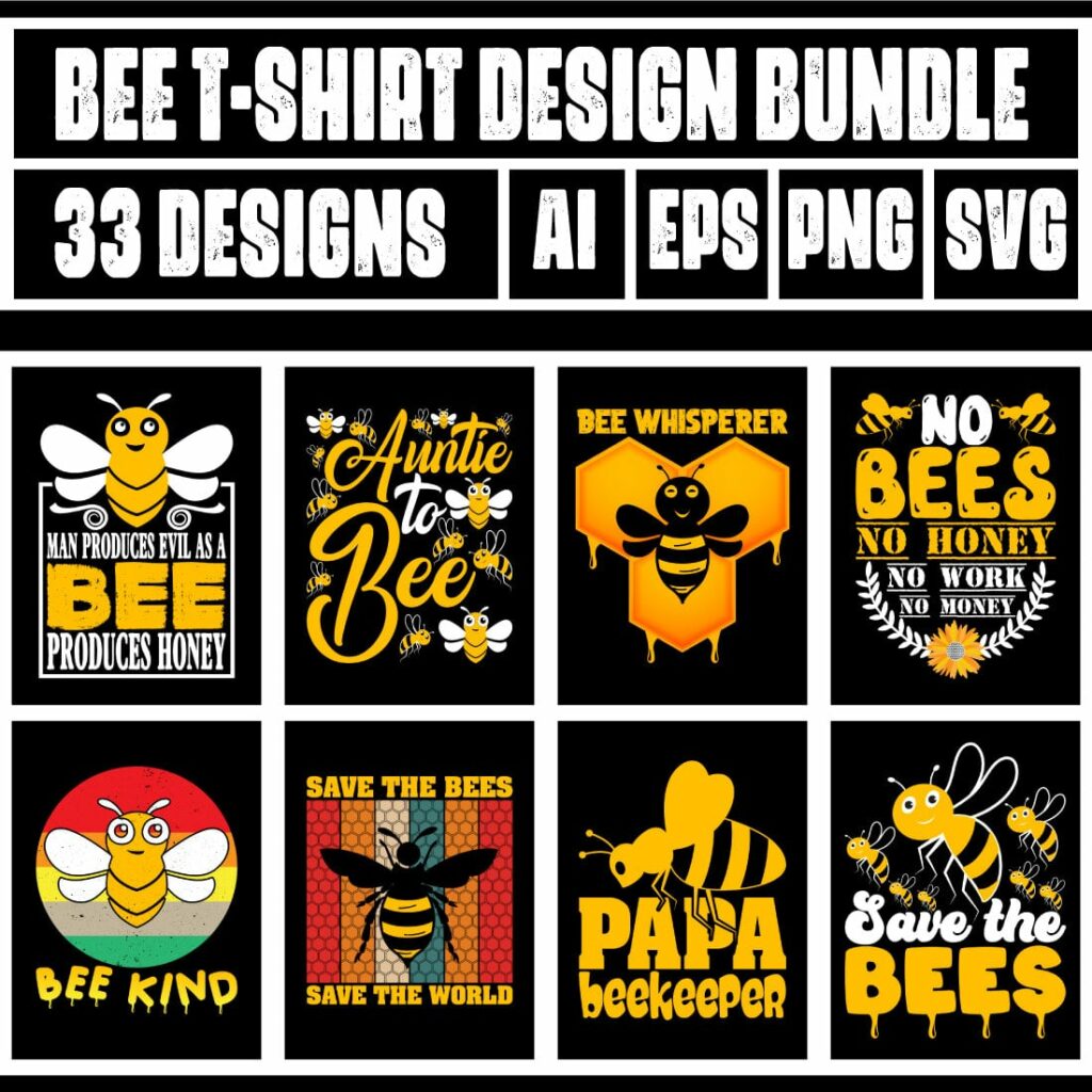 Bee T-Shirt Design Bundle | MasterBundles