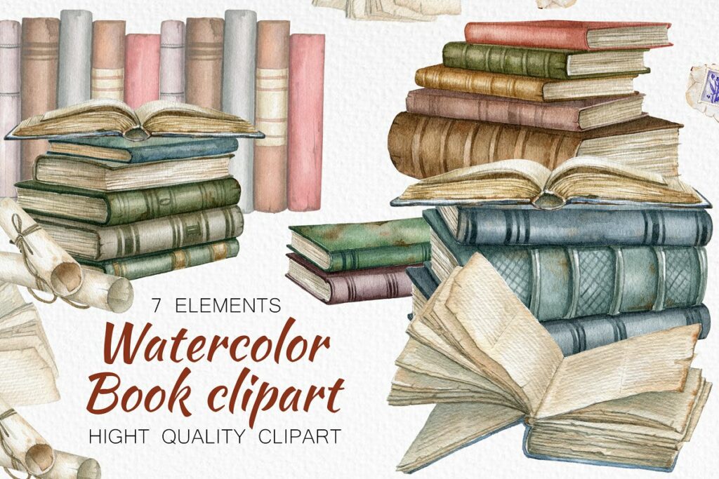 Watercolor Vintage Book Clipart – MasterBundles