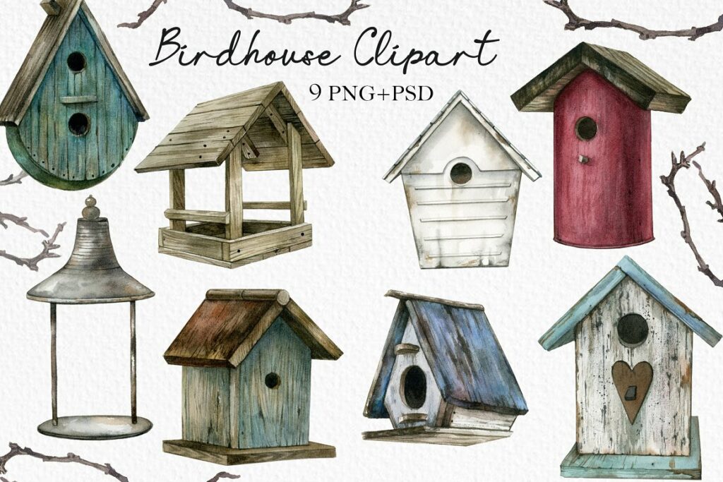 Watercolor Rustic Birdhouse Clipart – MasterBundles