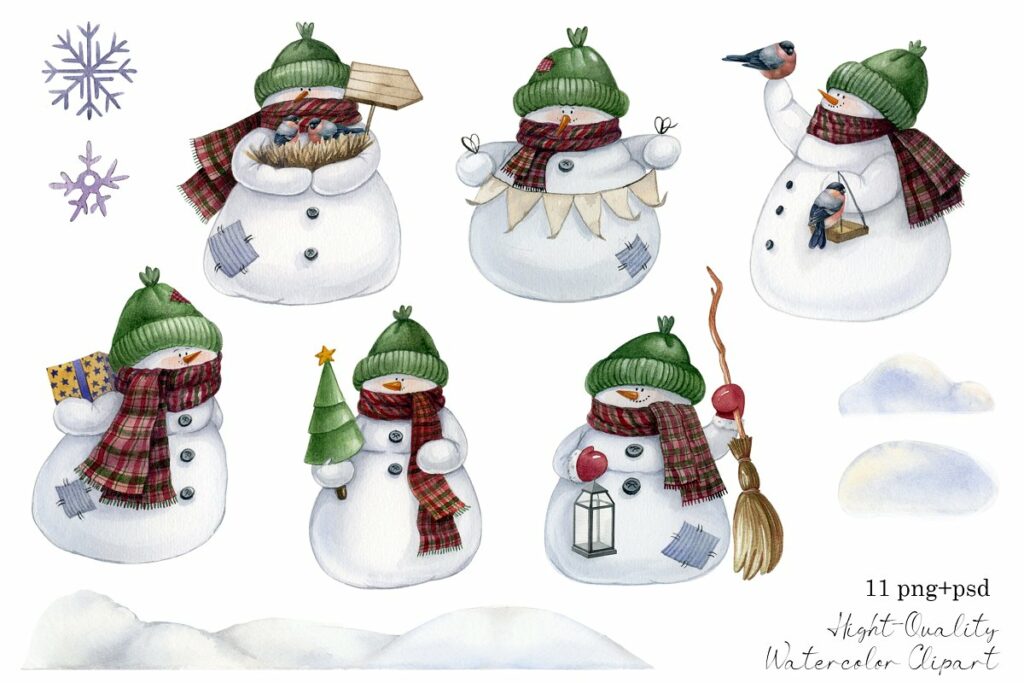 Watercolor Christmas Snowman Clipart – MasterBundles