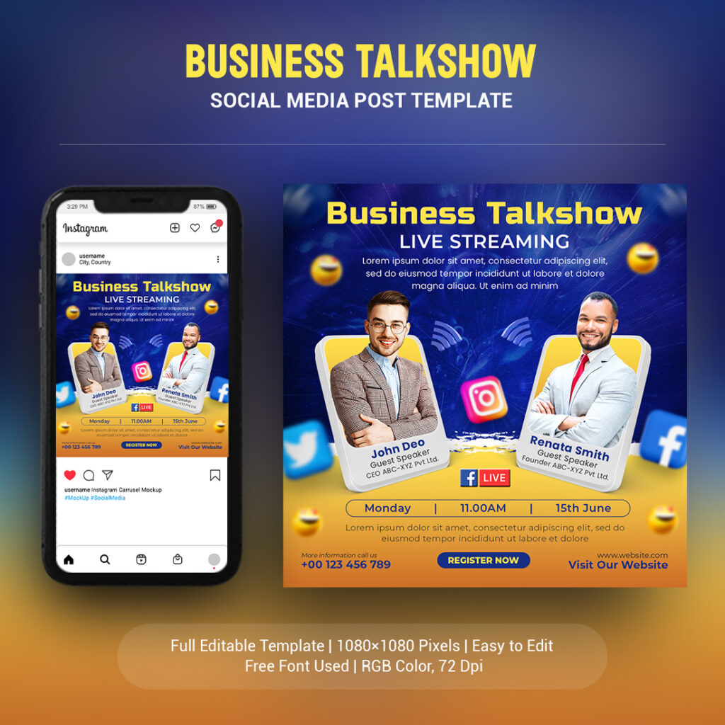 Business Talkshow Social Media Post Design Template | MasterBundles