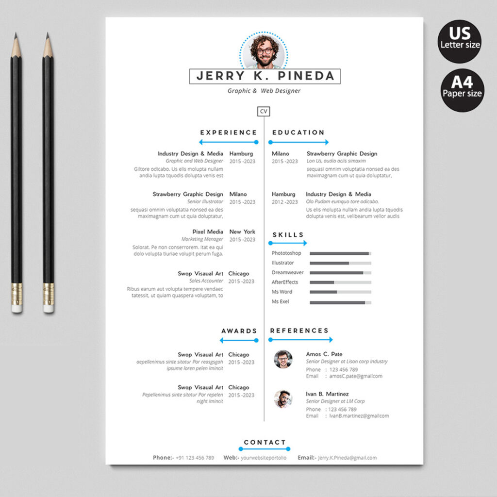 Designer/Developer/Photographer Clean Resume Template - MasterBundles