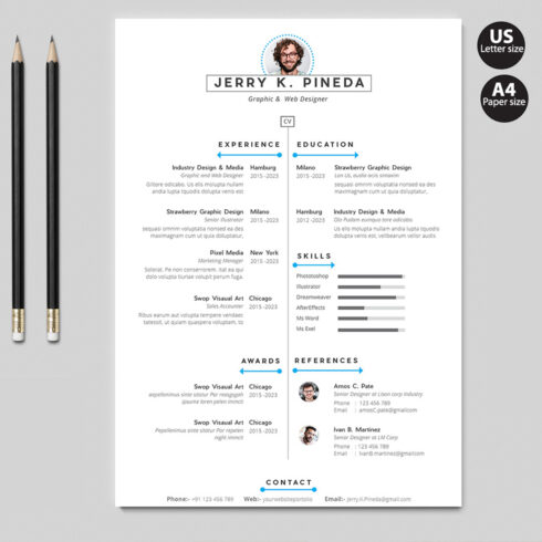 Designer/Developer/Photographer Clean Resume Template - MasterBundles
