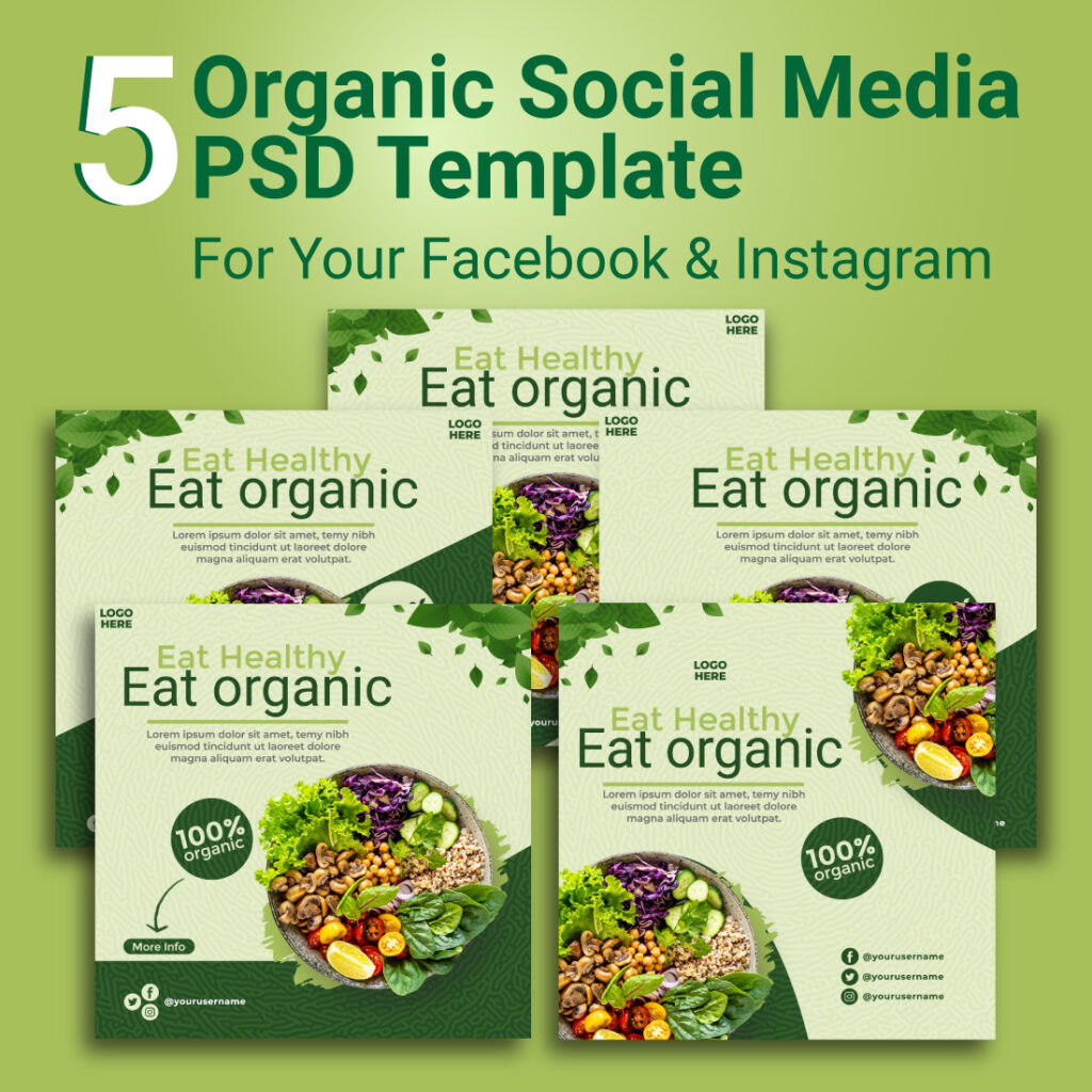 5 Organic Social Media PSD Template For Facebook & Instagram ...