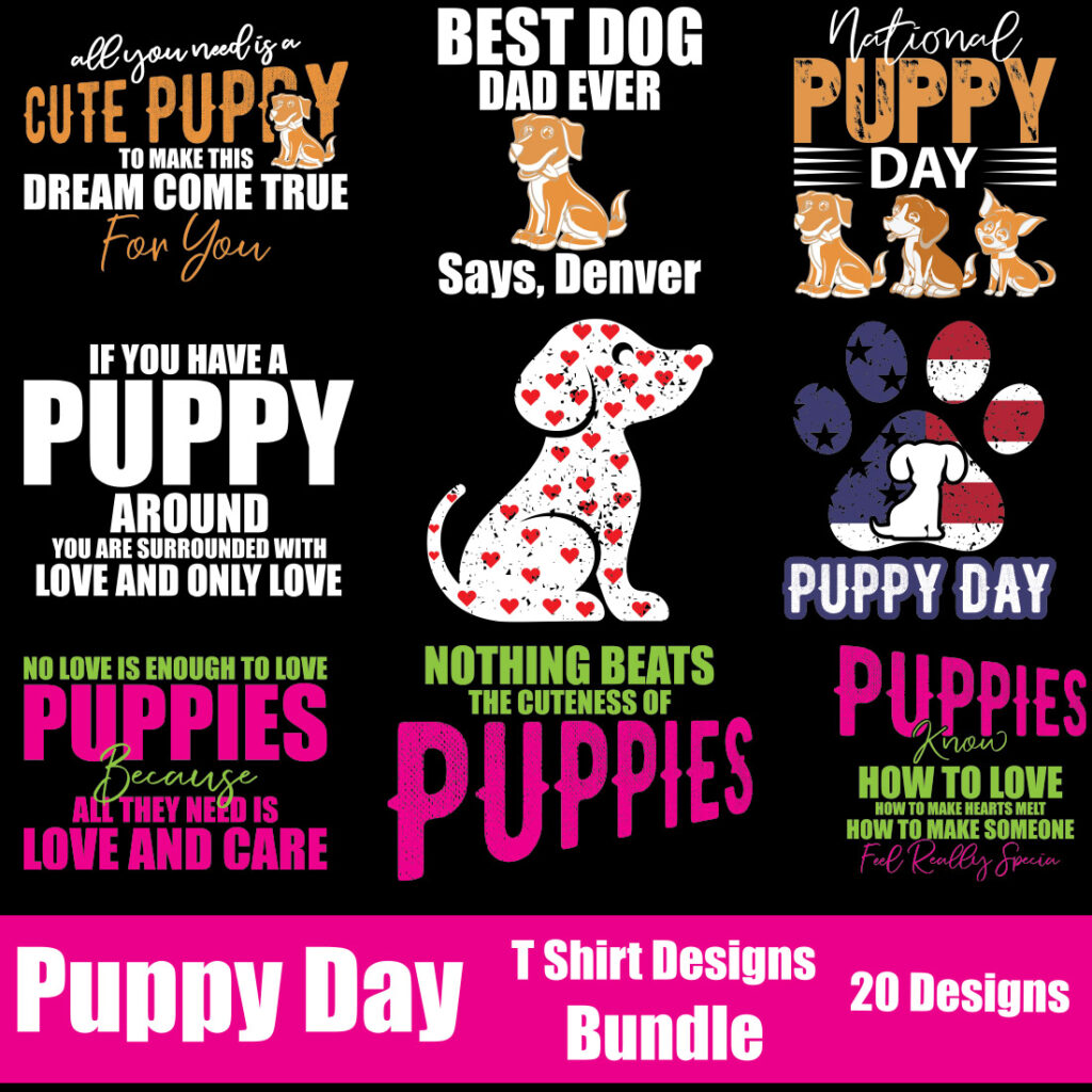 Puppy Day T Shirt Designs Bundle | MasterBundles