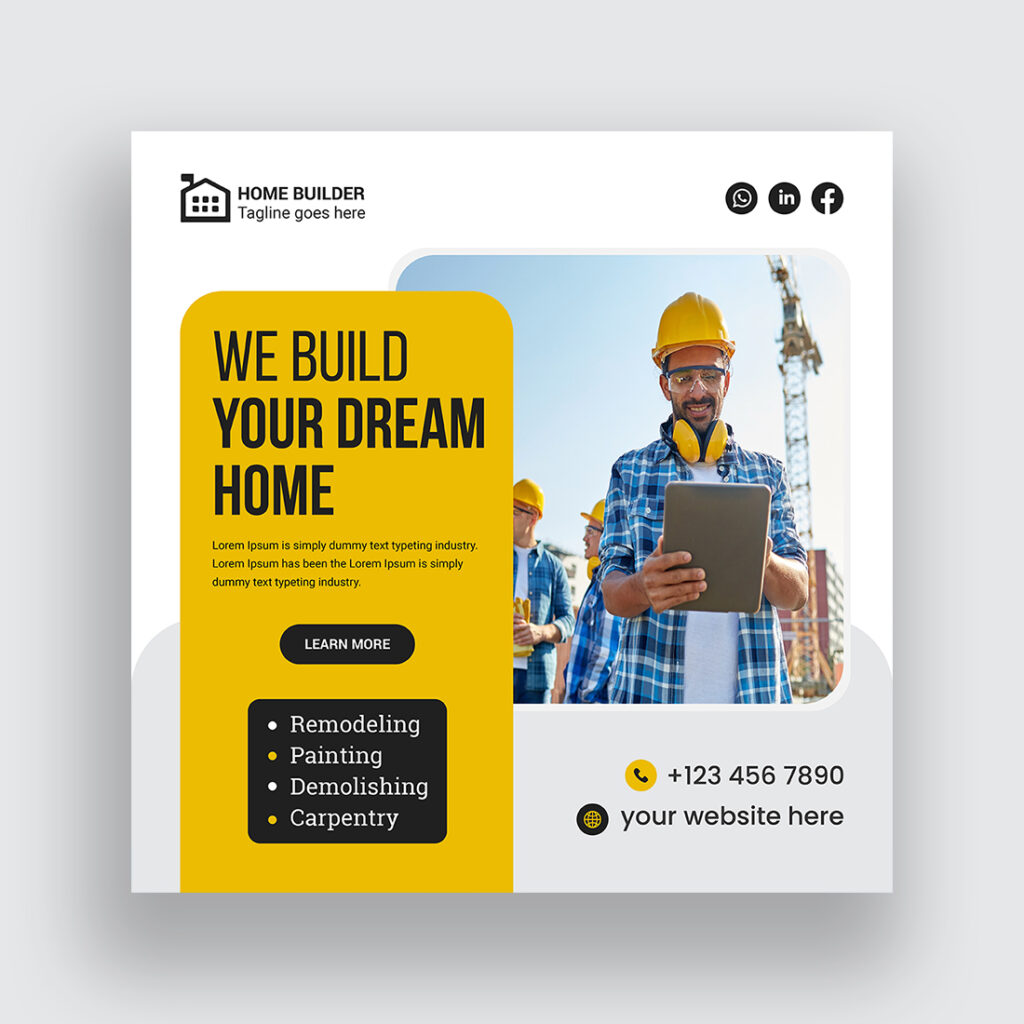 Construction Social Media Post Template | MasterBundles