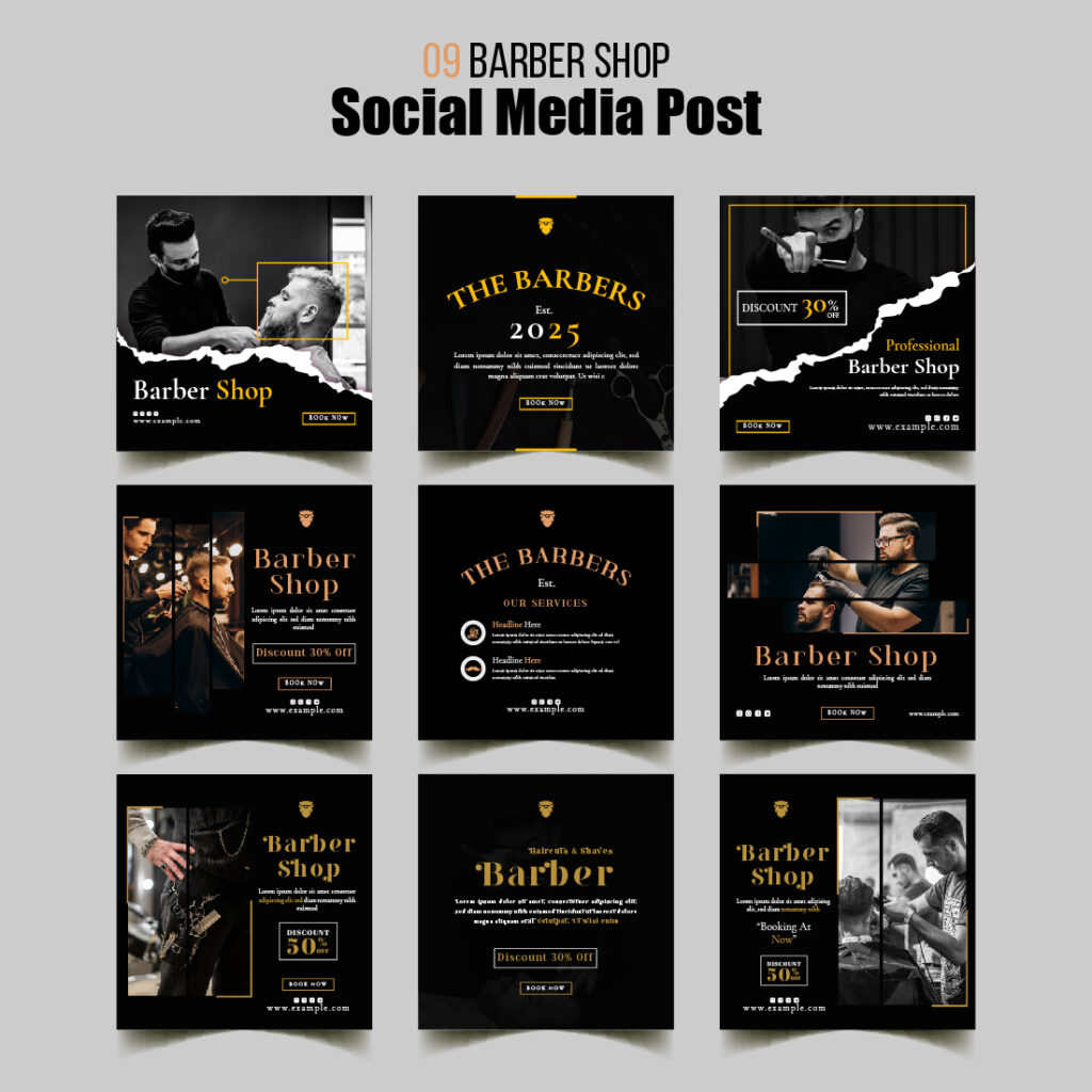9 Barber Shop Social Media Post - MasterBundles
