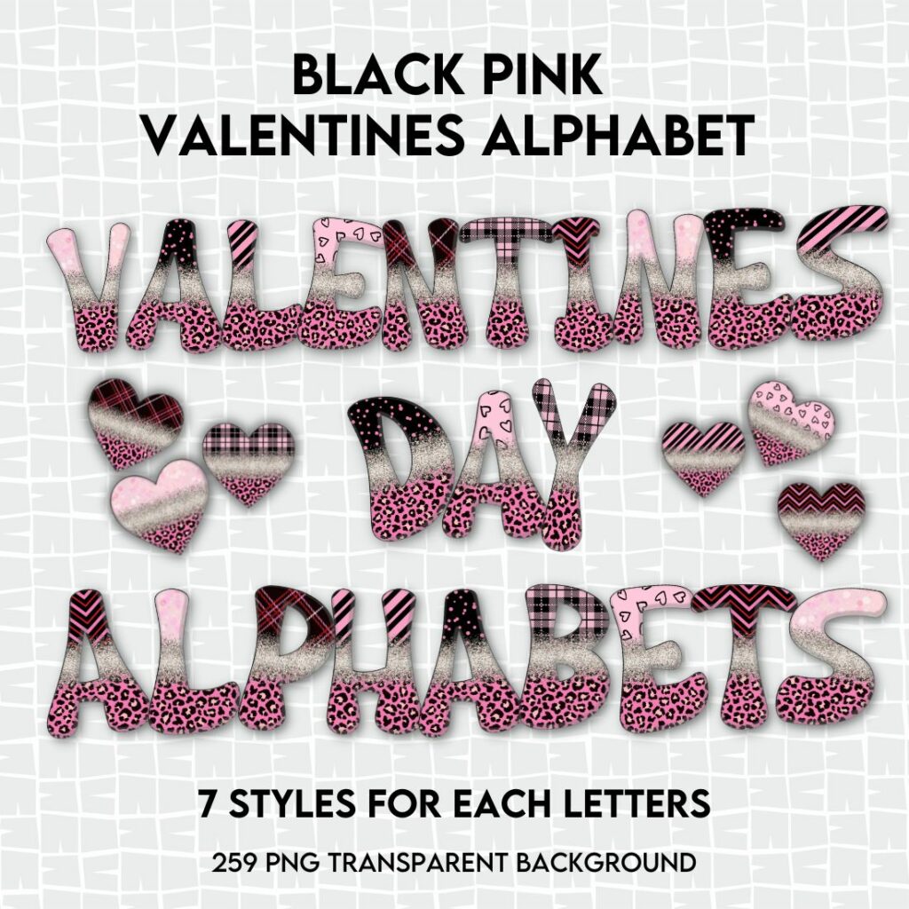 Black Pink Valentines Alphabet -259 PNG Transparent Background ...