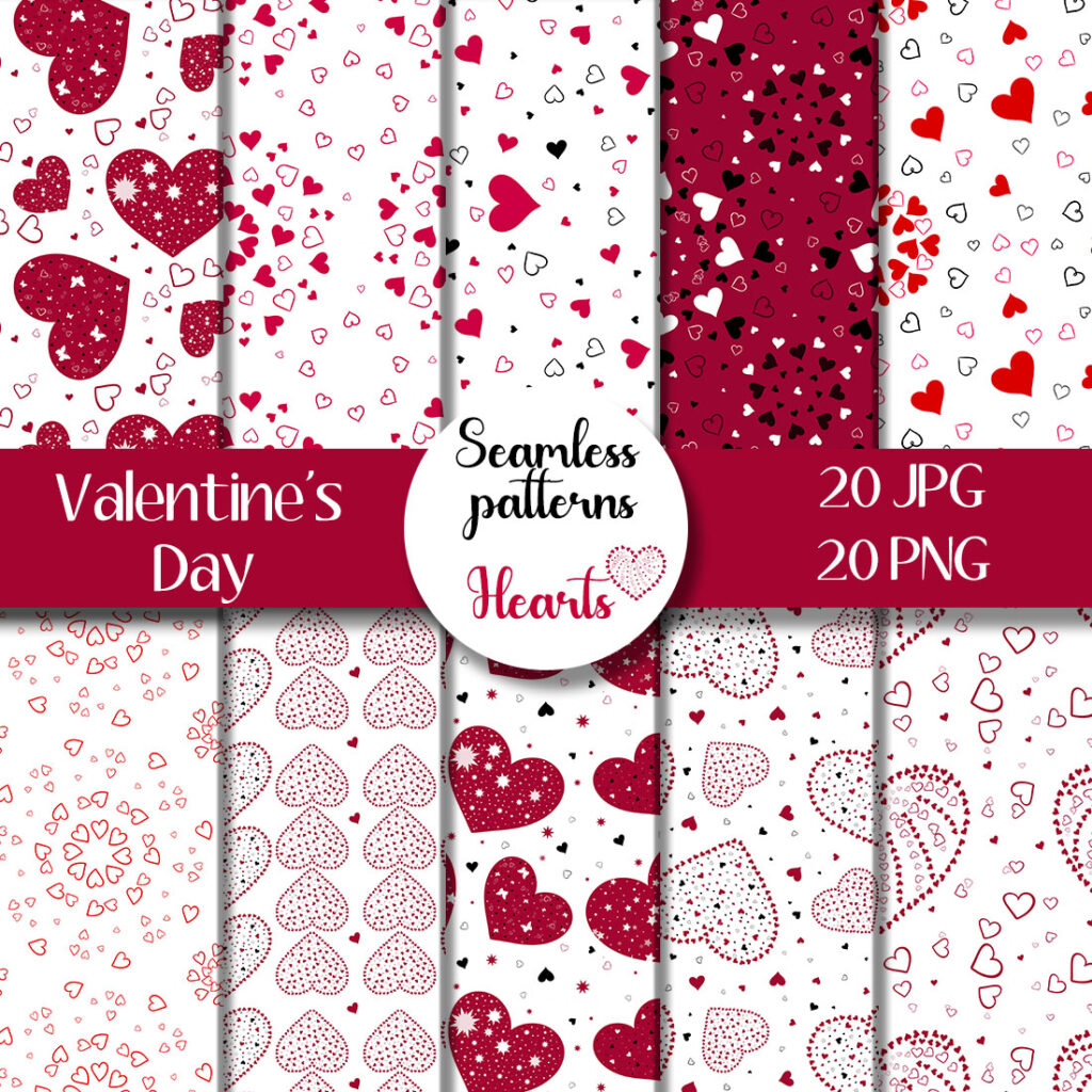 Seamless Template with Red Hearts Valentines Day - MasterBundles