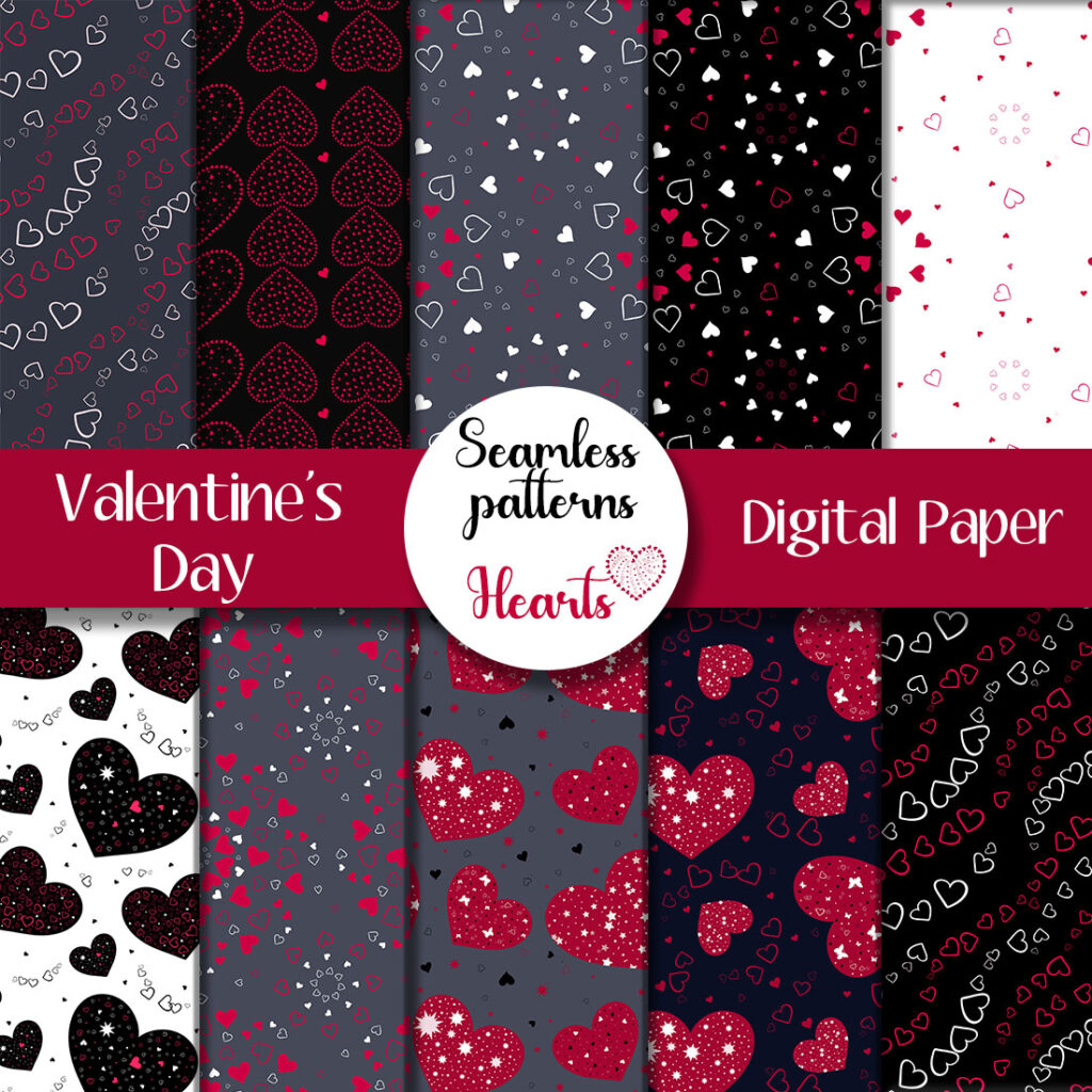 Seamless Template with Red Hearts Valentines Day - MasterBundles