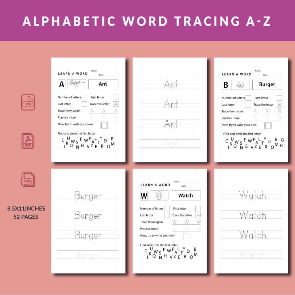 Alphabetic Word Tracing A-Z For Kids - MasterBundles