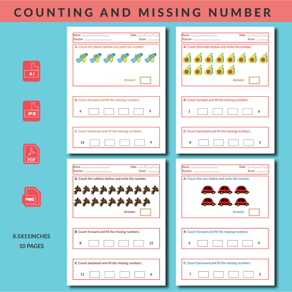 Counting And Missing Numbers Activity Pages - MasterBundles
