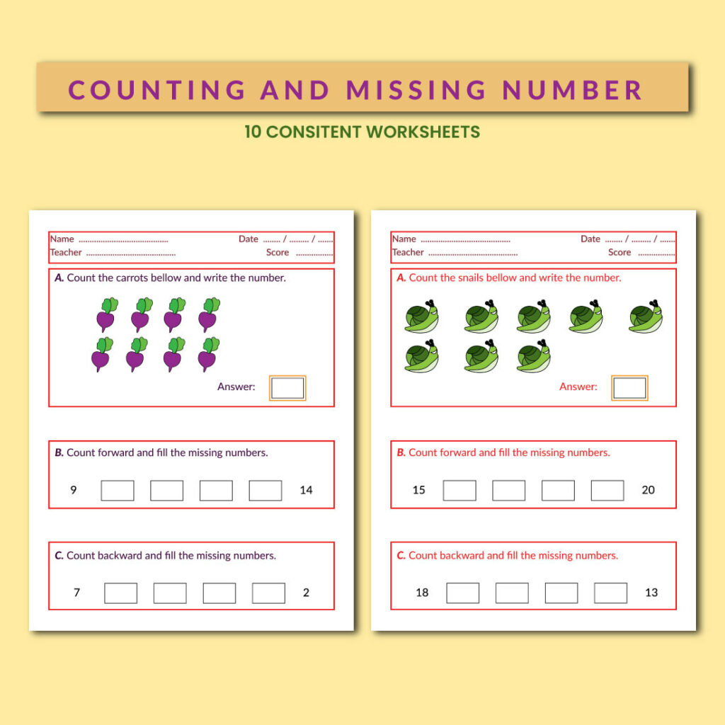 Counting And Missing Numbers Activity Pages - MasterBundles
