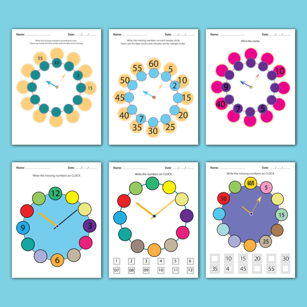 Children Clock Learning Activity Pages | MasterBundles