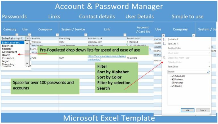 Simple Account & Password Tracker Template - MasterBundles