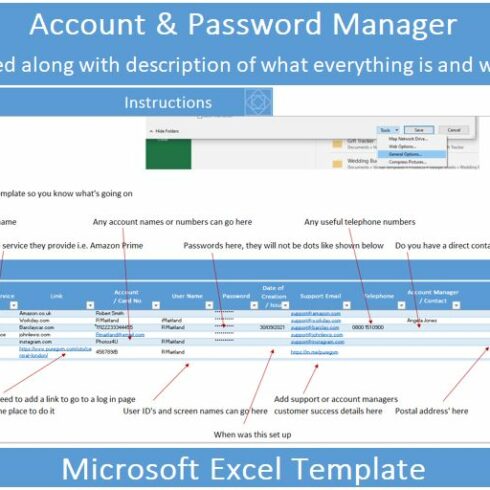 Simple Account & Password Tracker Template - MasterBundles