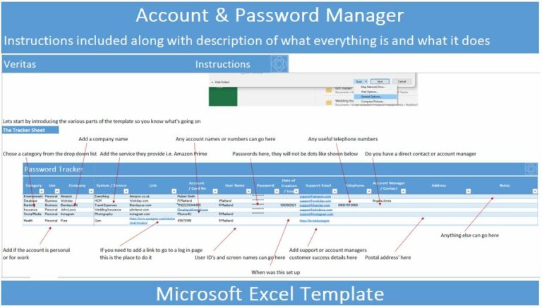 Simple Account & Password Tracker Template - MasterBundles