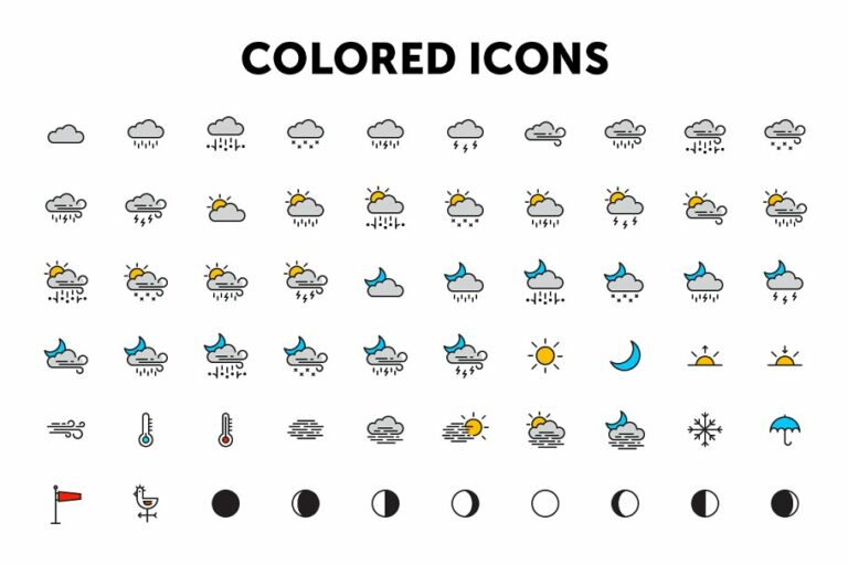 Weather Icon Set - 60(x2) Icons – MasterBundles
