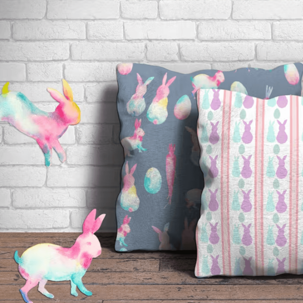 Watercolor Easter Bunnies design kit Svg, patterns, silhouettes ...