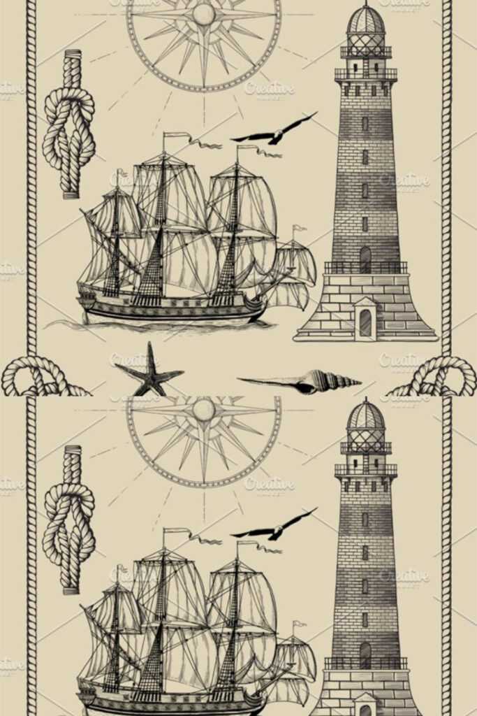 Set Of Images Of Sea-Related Stylized Old Engraving – MasterBundles