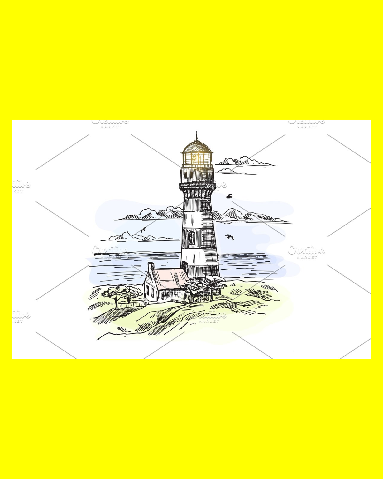 Sketch Of Island With Lighthouse At Ocean Waters – MasterBundles