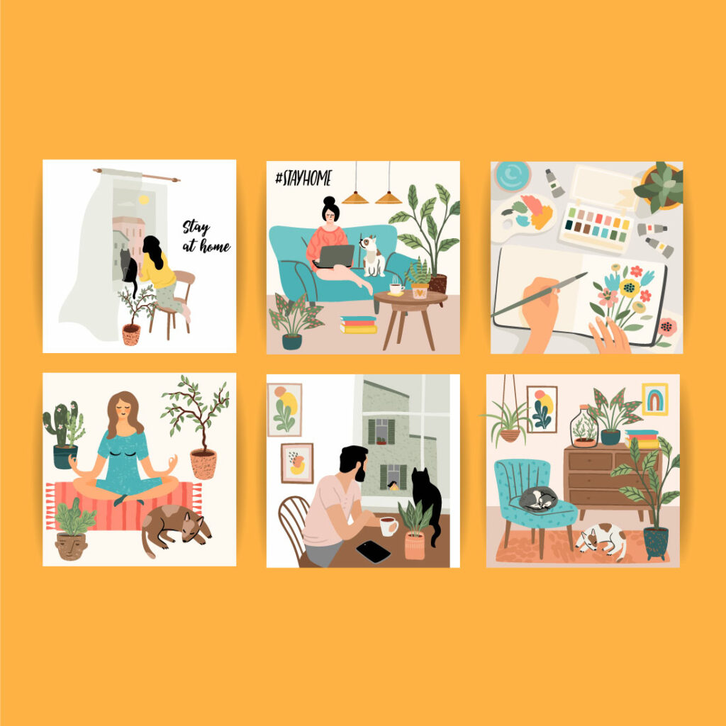 Stay at Home Interior Design Illustrations - MasterBundles