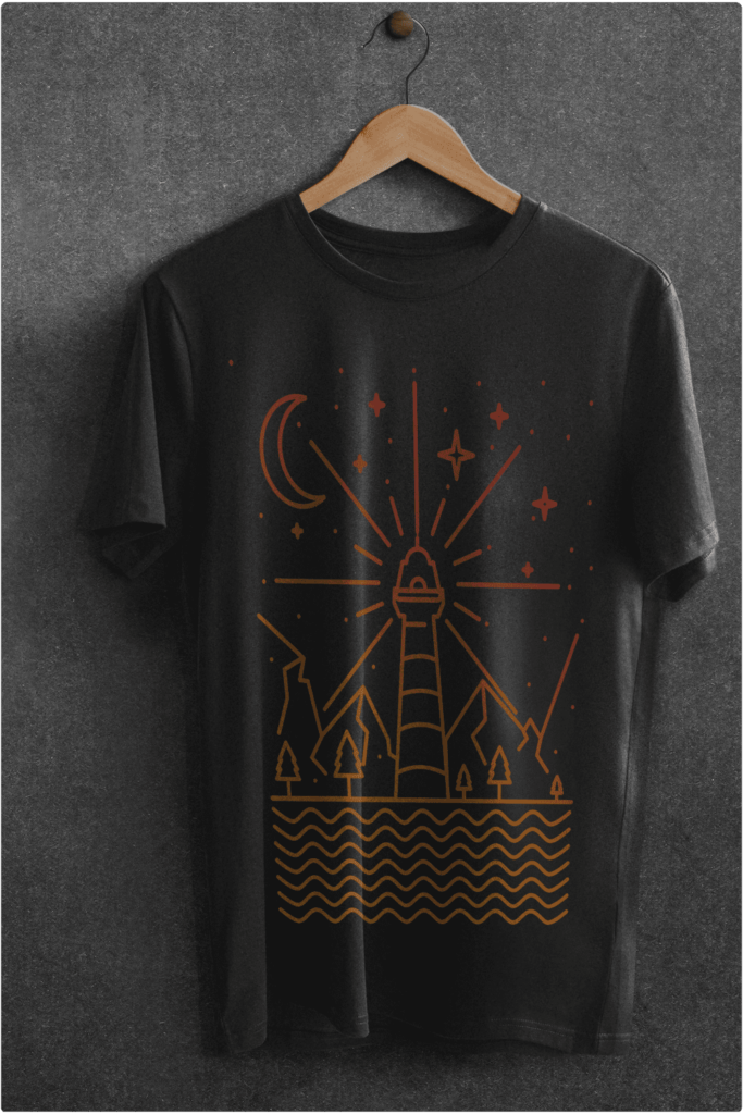 Lighthouse and Ocean T-Shirt - Simple Line Art Style - MasterBundles