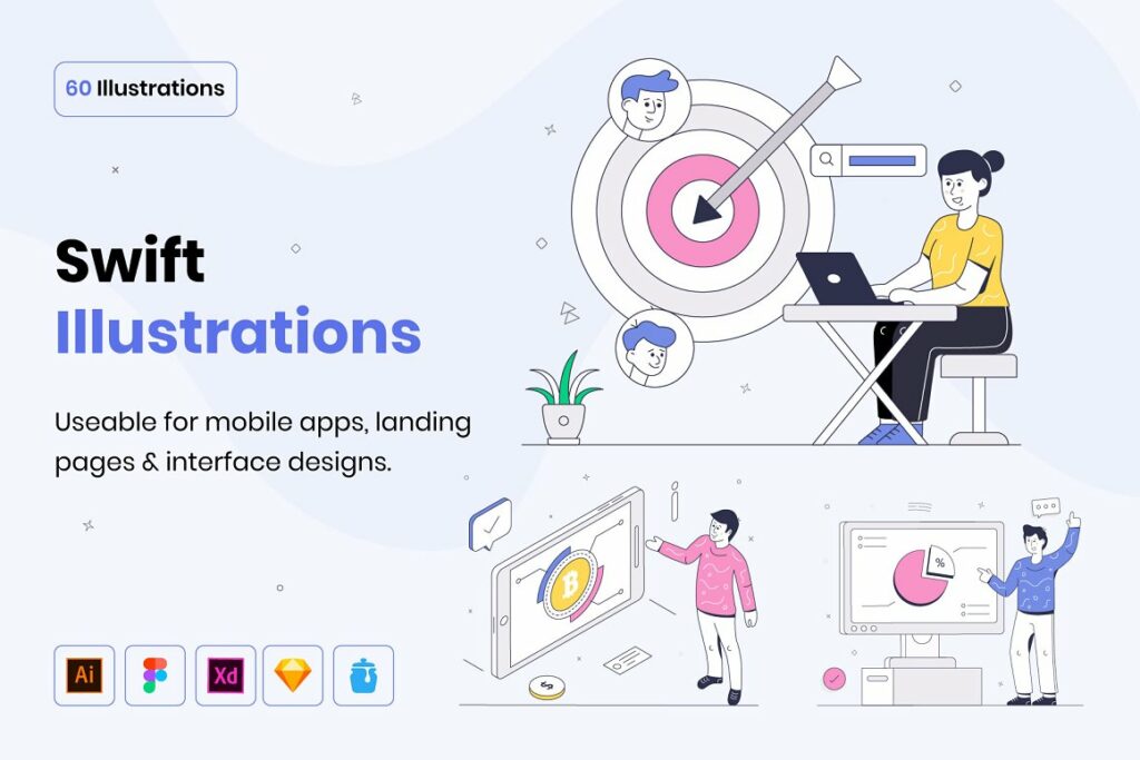 60 Perfect Swift Illustrations – MasterBundles