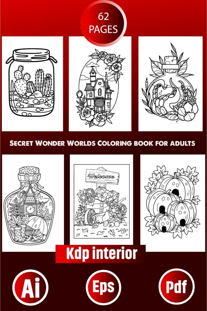 Secret Wonder Worlds Coloring Book for Adults | MasterBundles