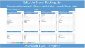 Editable Travel Packing List Template for Microsoft Excel - MasterBundles