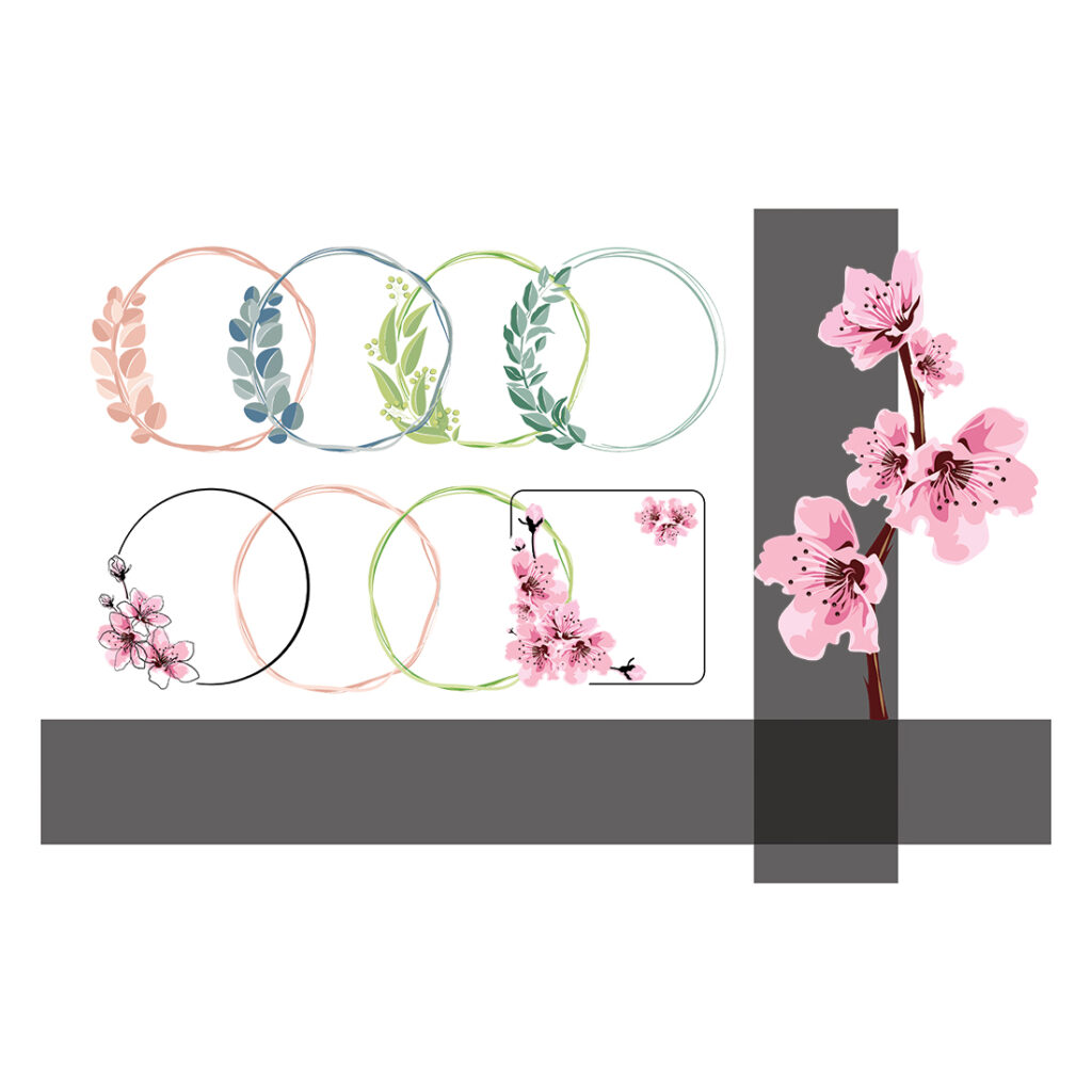 frames or circular shapes decorated with plant leaves | MasterBundles