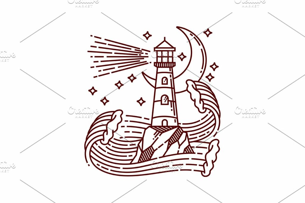 Lighthouse Line Illustration – MasterBundles