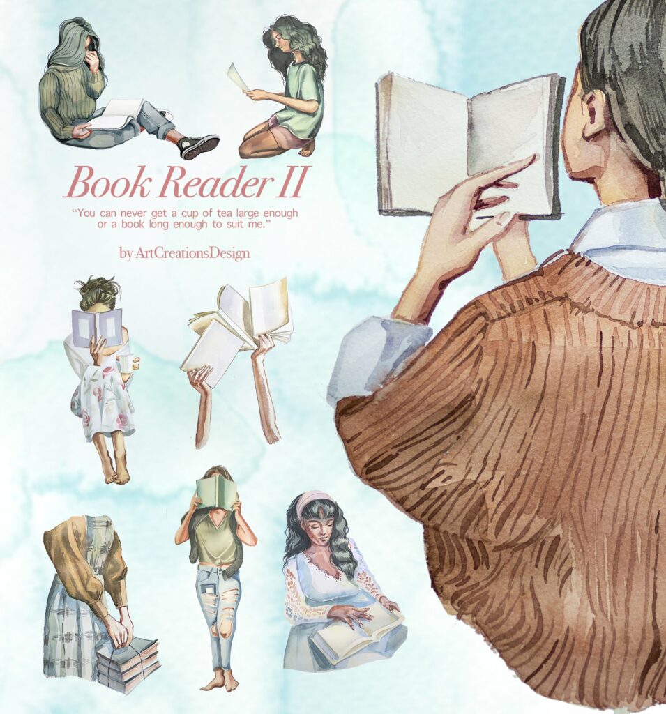 Watercolor Book Reader II Clipart – MasterBundles