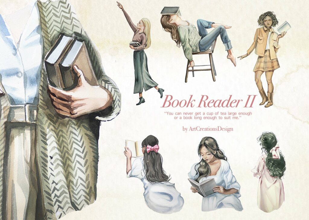 Watercolor Book Reader II Clipart – MasterBundles