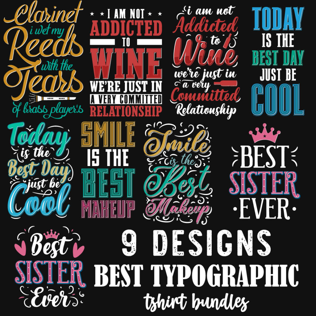 9 Best Typographic T-Shirt Designs Bundle - MasterBundles