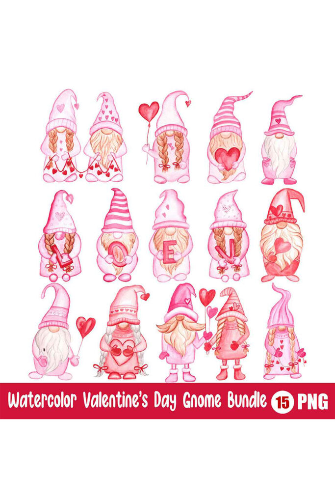 Watercolor Valentines Day Gnome Bundle - MasterBundles