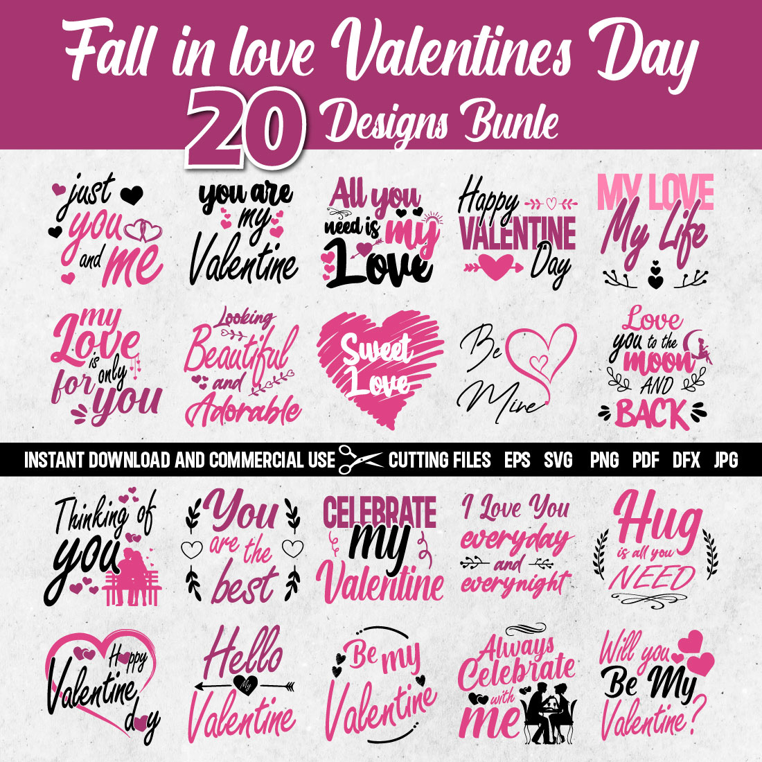 Valentine's Day Fall in Love Colorful Bundle Designs - MasterBundles