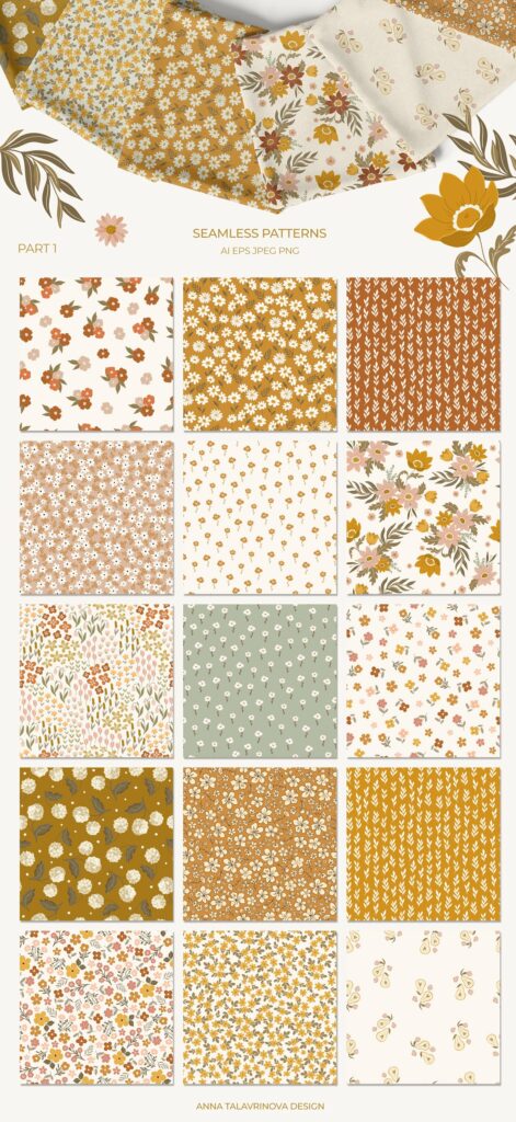 Warm Florals Pattern & Clipart – MasterBundles